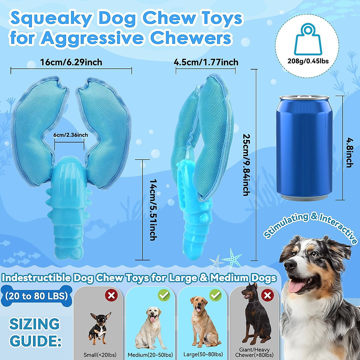 BIKIISEN Squeaky Interactive Dog Toys for Aggressive Chewers, Dog Chew Toys to Keep Them Busy, Indestructible Chew Dog Toy, Tough Dog Toys for Small Medium Dogs (Blue)