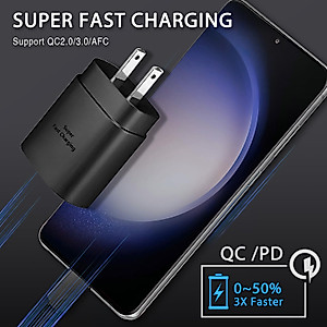 25W USB-C Super Fast Charger for Samsung Galaxy,Type-C Android Phone Charger Block with 6.6FT Fast Charging Cord for Galaxy S23 Ultra/S23/S23+/S22/S21/S20/Note 10/20/Z Fold/Flip/A13/A14/Pixel/moto
