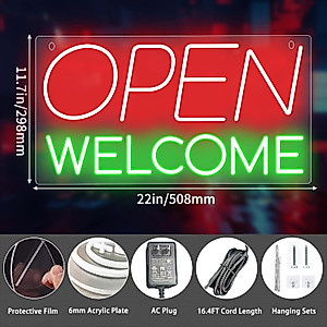 Open Welcome Signs for Business Ultra Bright LED Neon Open Sign 22 Inch Lighted Open Sign Electric Plug In Light Up Open Sign for Business Storefront Window Glass Door Shop Store Bar Salon