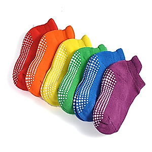 EPEIUS Baby Socks Toddler Non-slip SocksThick Cotton Ankle Socks with Grips Kids Boys Girls Cozy Cushion Low cut Socks 6 Pair Pack,Rainbow Set,3-5 Years