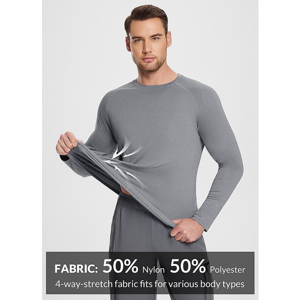 BALEAF Men's Long Sleeve Running Shirts Workout Tops Quick Dry SPF Rash Guard Lightweight Hiking Sun Protection t Shirt Grey M