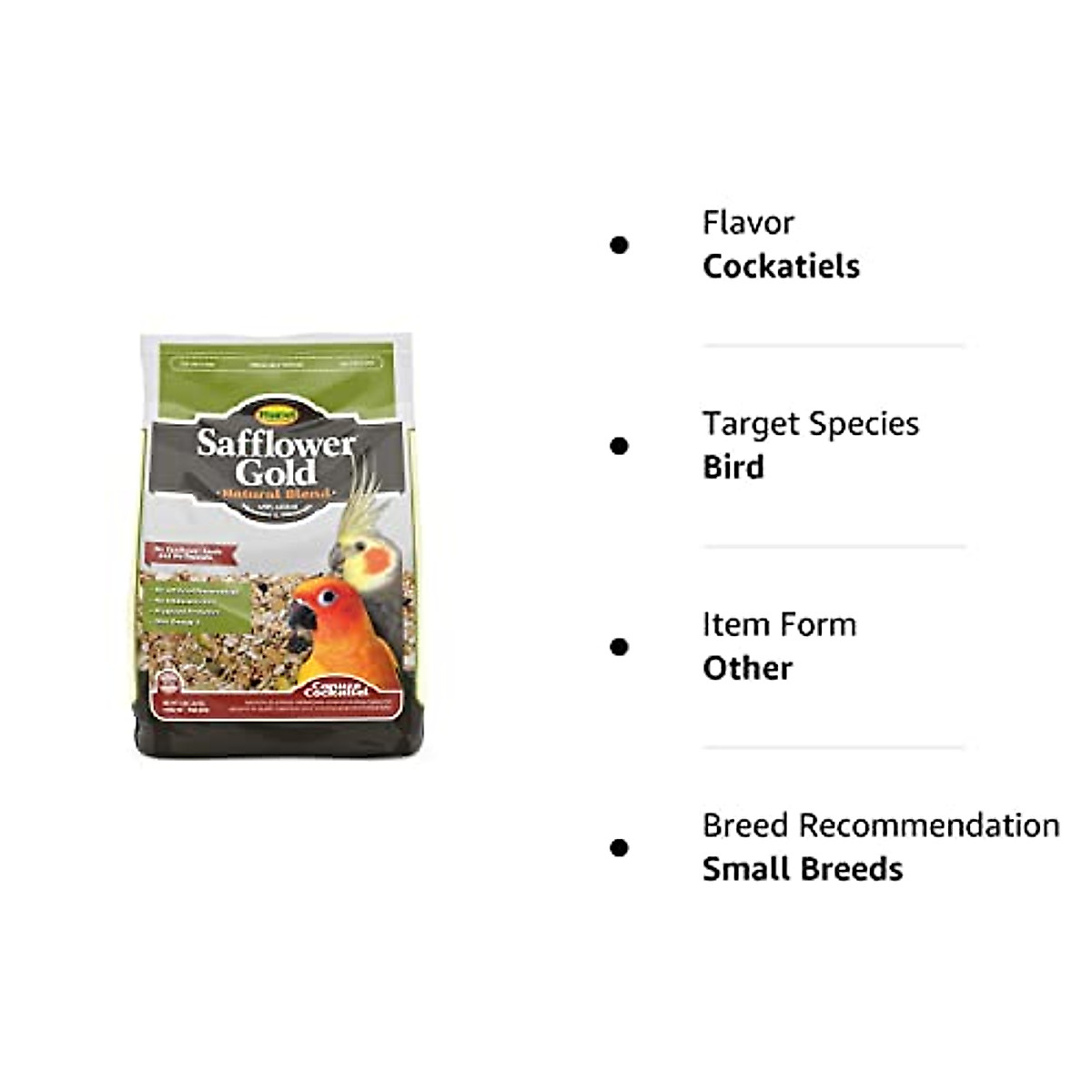 Higgins Safflower Gold Natural Food Mix for Conures & Cockatiels, 3lbs