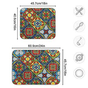 Mexican Talavera Tile Dish Drying Mat for Kitchen Counter, Microfiber Dish Drainer Mat for Kitchen Countertop 18 x 24 inch