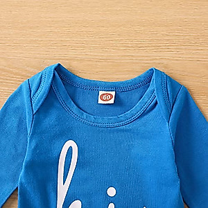 GRNSHTS Newborn Baby Boy Romper Coming Home Outfits Letter Print Bodysuit Jumpsuit+Hat+Gloves 3PCS Clothes Set (Royal Blue, Newborn)