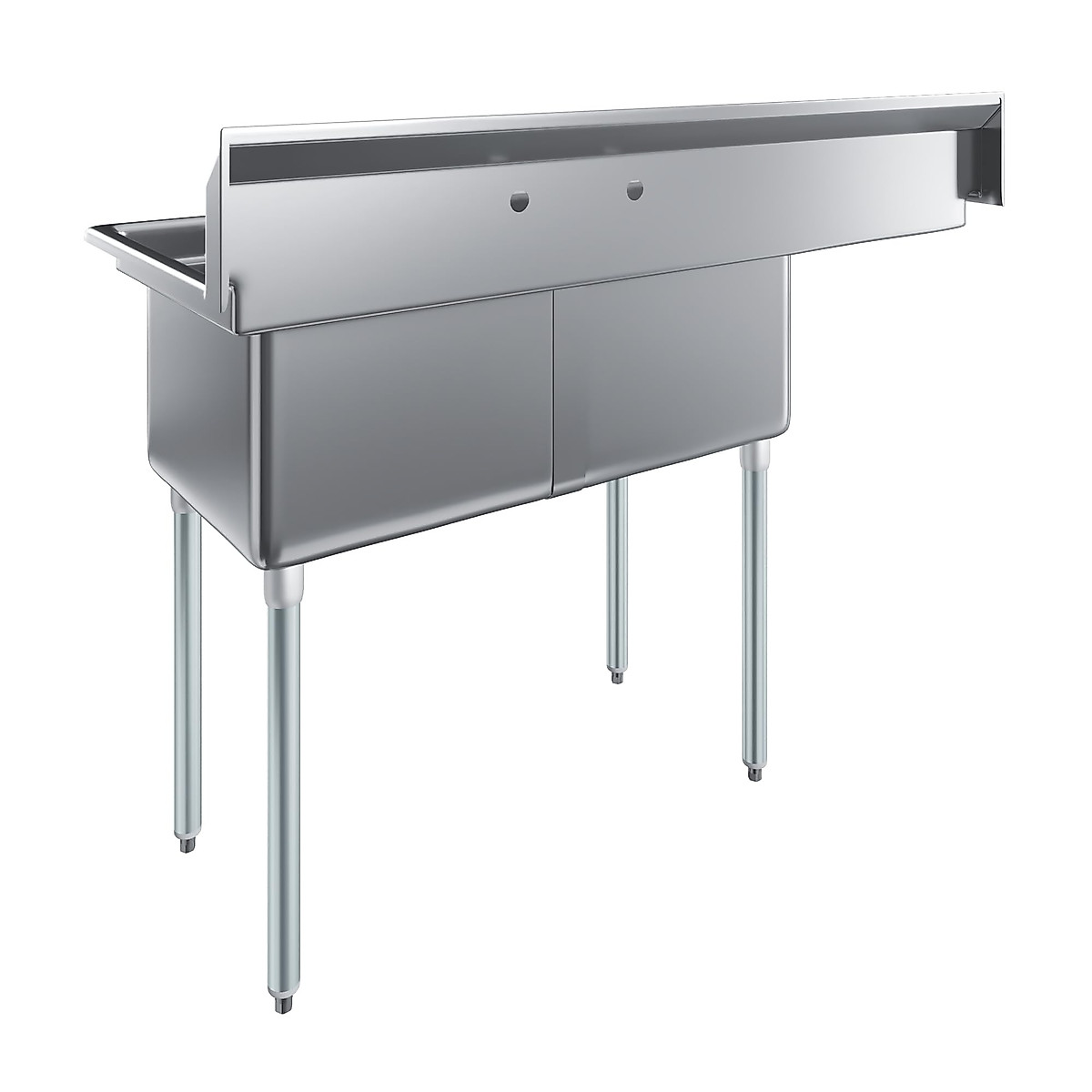 Two Compartment Stainless Steel Commercial Kitchen Prep & Utility Sink with Left Drainboard | Bowl Size 18" x 18" X 12" | NSF