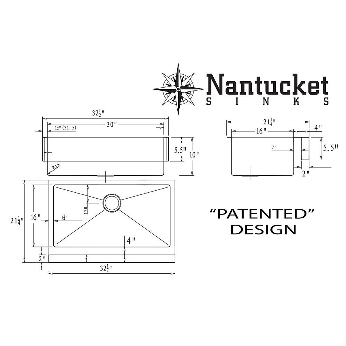 Pro Series 32.5" x 21.25" Single Bowl Farmhouse Kitchen Sink