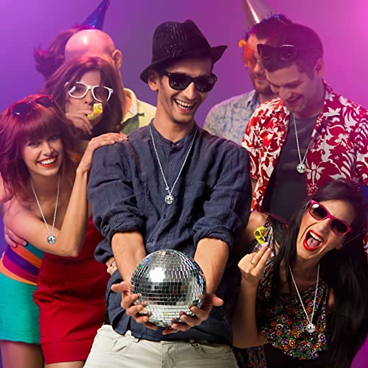 20 Pcs Mirror Disco Ball Necklaces 70s Disco Party Necklaces Mini Disco Ball Necklace Silver Disco Necklace 70s Jewelry Disco Party Favor Decoration Costume Accessories for Dance Supplies (0.79 Inch)