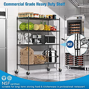 Raynesys Wire Shelving with Wheels, 2000Lbs Heavy Duty NSF-Certified Metal Storage Shelf, Commercial-Grade Adjustable Utility Rack with Shelf Liners Set of 4, 4-Tier 60x24x72 in, Matte Black
