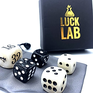 Luck Lab Backgammon Pearl Dice Set - 22 mm Doubling Cube and Four 16 mm Dice with Bonus Storage Bag, Black/White Marbleized