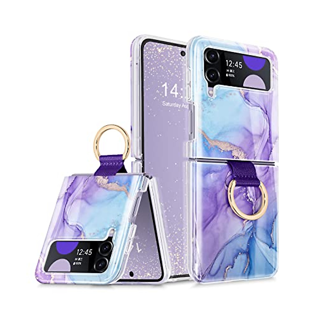 Galaxy Z Flip 4 Case with Ring Holder, Wireless Charging Anti-Scratch Shockproof Case for Samsung Z Flip 4 5G. (Blue Purple)