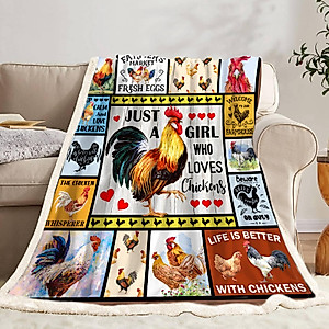NTMANON Chicken Blanket,Rooster Blanket,Chicken Blanket Gift for Girls,Chicken Gifts Throw Blanket,Just A Girl Who Loves Chickens Blanket,Life is Better with Chickens Blanket 50"x60"
