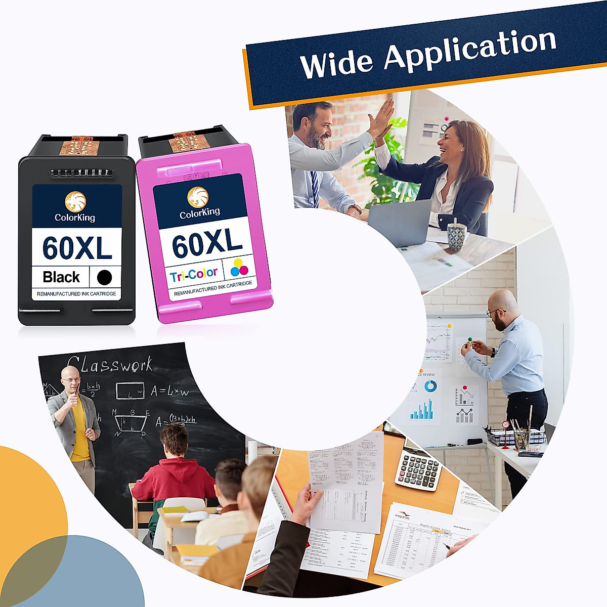 Colorking Remanufactured Ink Cartridge Replacement for HP 60XL 60 XL CC641WN CC644WN for HP Photosmart C4680 D110a C4795 DeskJet D2680 F4280 F4480 F2430 F4580 Envy 100 Printer (1 Black, 1 Tri-Color)