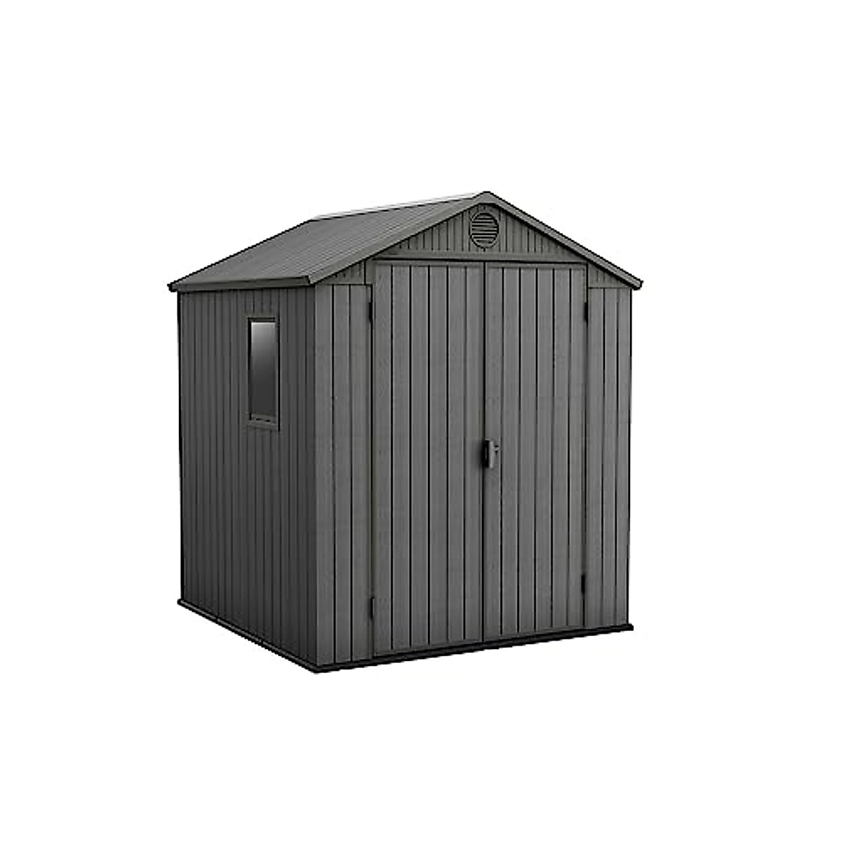Keter Darwin 6 x 6 Foot Spacious Heavy Duty Outdoor Storage Shed for Organizing Garden Accessories and Tools with Double Doors and High Ceiling, Gray