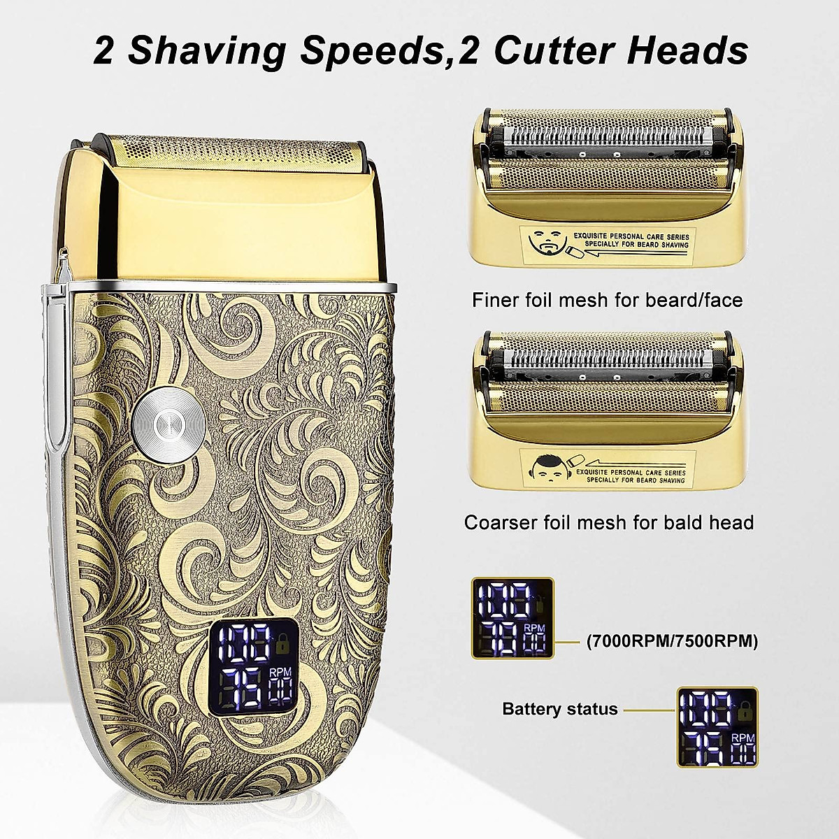 GSKY Electric Razor, Double Foil, Foil Shavers for Men,2 Speeds,Electric Shavers for Men,Beard Trimmer with 2 Foil,Cordless Barber Shaver Beard Trimmer,Barber Supplies Gifts for him