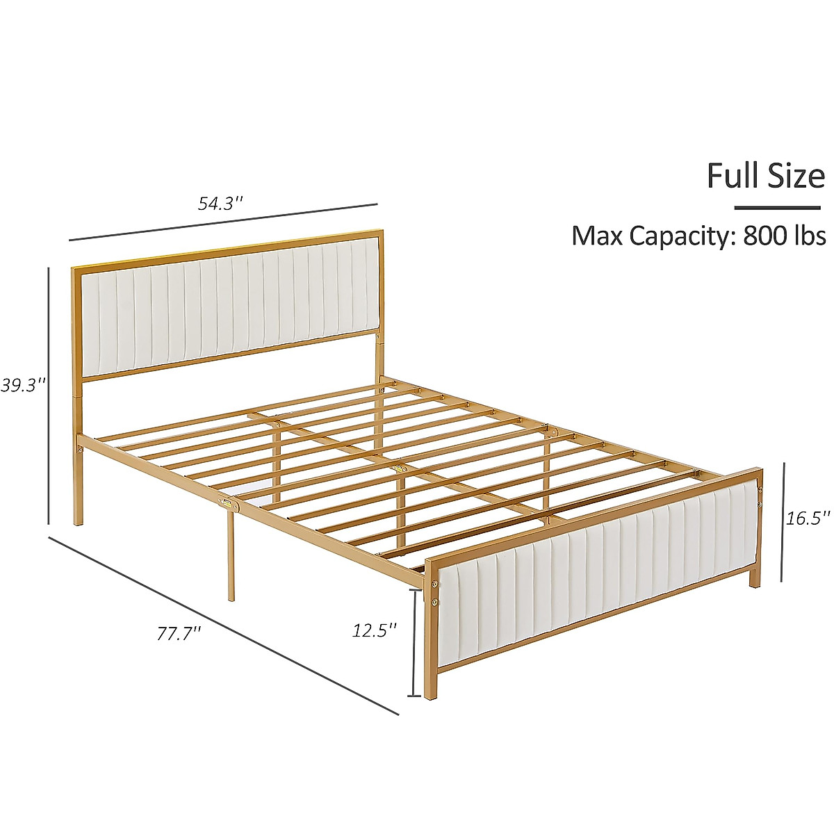 VECELO Full Size Bed Frame with Upholstered Tufted Headboard & Footboard, Heavy Duty Steel Slats Platform, No Box Spring Needed, Gold