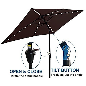 SSLine 10x6.5FT Patio Table Umbrella w/Solar LED Light Outdoor Rectangle Sunshade Umbrella Folding Portable Patio Umbrella for Garden Yard Pool Beach Outside Table Sun Shade Canopy w/Tilt and Crank