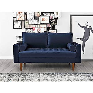 US Pride Furniture NS5455-L Caladeron Mid-Century Modern Loveseat in Soft Velvet, Space Blue