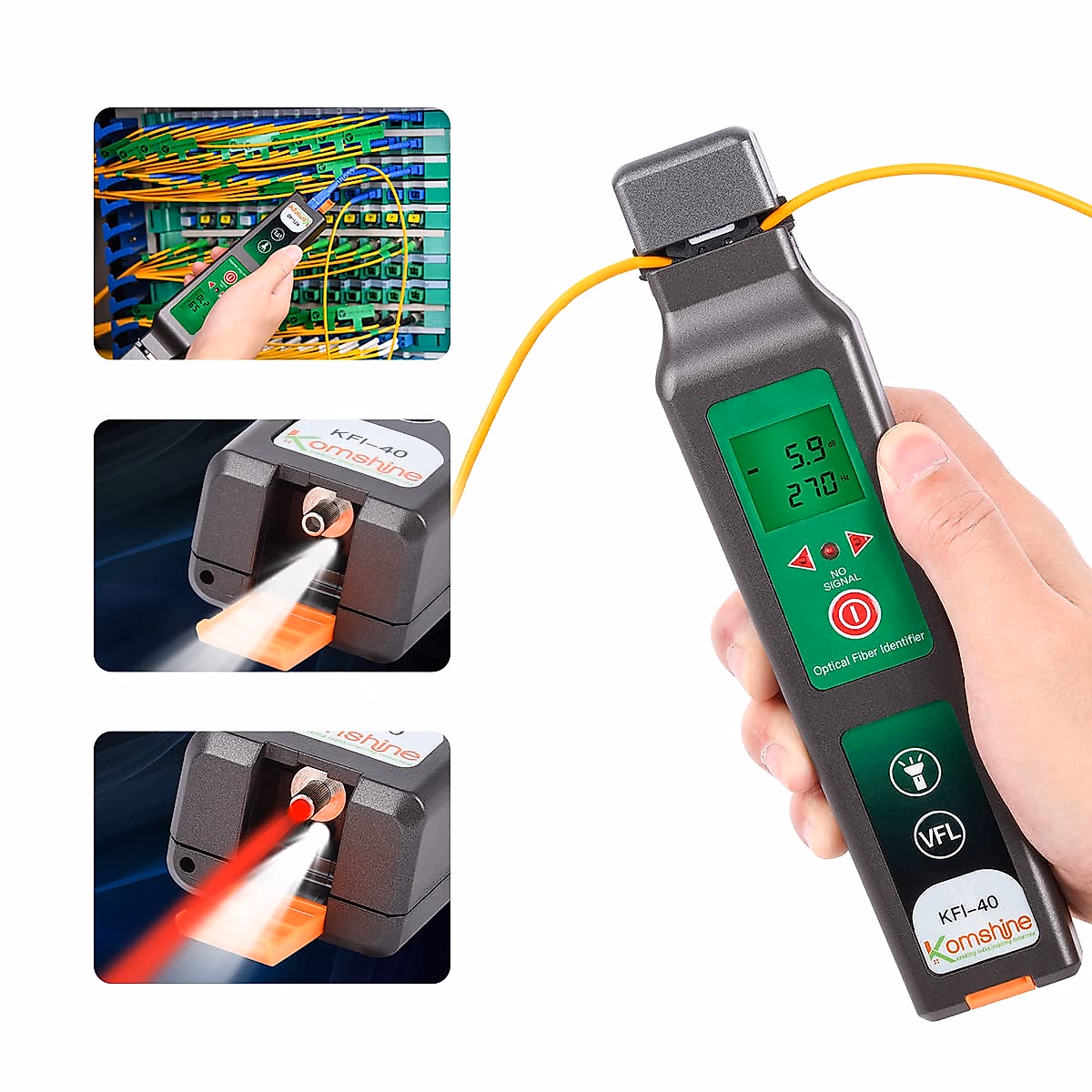New Optical Fiber Identifier Komshine KFI-40 Fiber Detector with 10mw VFL Function, LED Display