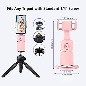 Auto Face Tracking Phone Holder, No App Required, 360° Rotation Face Body Phone Tracking Tripod Smart Shooting Camera Mount for Live Vlog Streaming Video, Rechargeable Battery-Pink