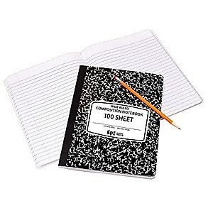 EPI Wide Ruled Composition book, 100 Sheet (200 pages), 6-Pack, Hard Cover Black Marble Notebooks