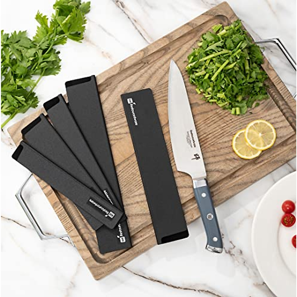 Restaurantware Sensei 10.5 x 2 Inch Knife Sleeve, 1 Knife Protector - Fits Chef Knife, Felt Lining, Black Plastic Knife Blade Guard, Durable, Cut-Proof