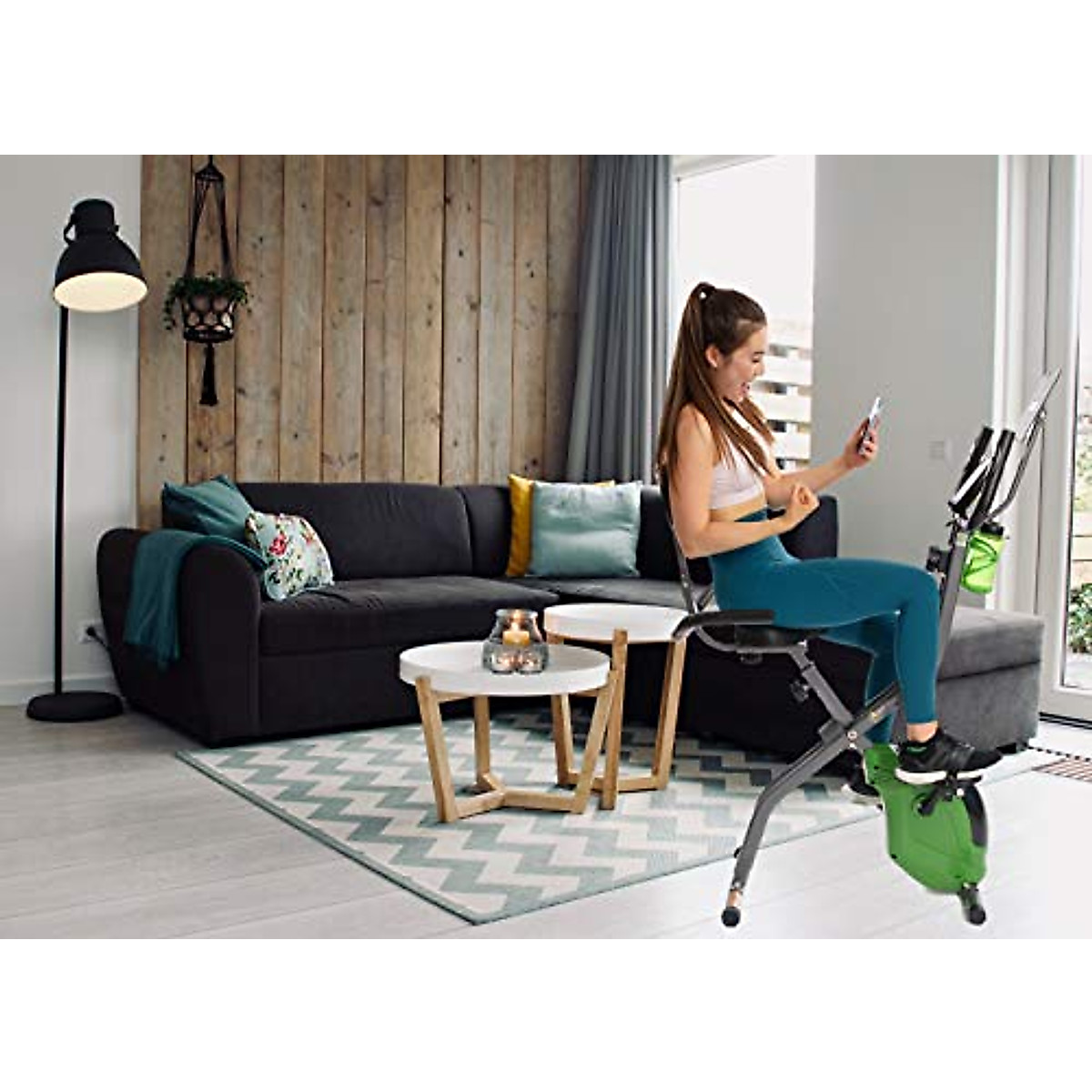 ShareVgo Bluetooth Smart Folding Semi Recumbent Magnetic Upright Exercise Bike with free APP for Indoor Bike Workout Log and Track, Backrest, Pulse Sensors and Tablet Holder - SXB1000