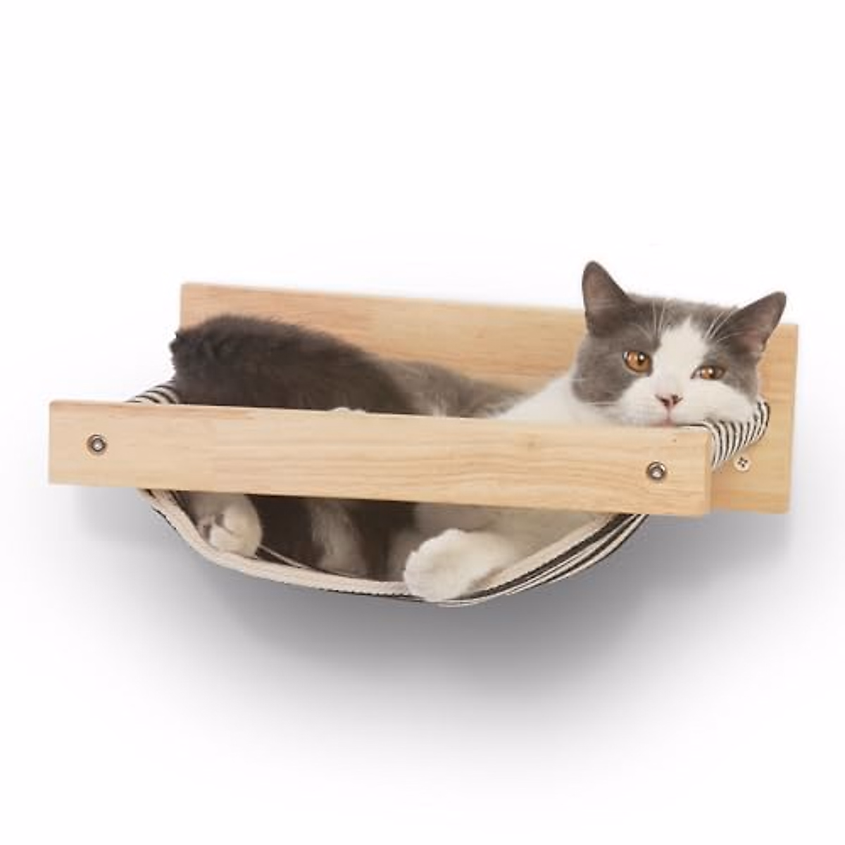 FUKUMARU Hammock Mounted Cat Beds and Perches, Wooden Wall Furniture, Stable Shelves for Sleeping, Playing, Climbing, and Lounging, Black Stripe