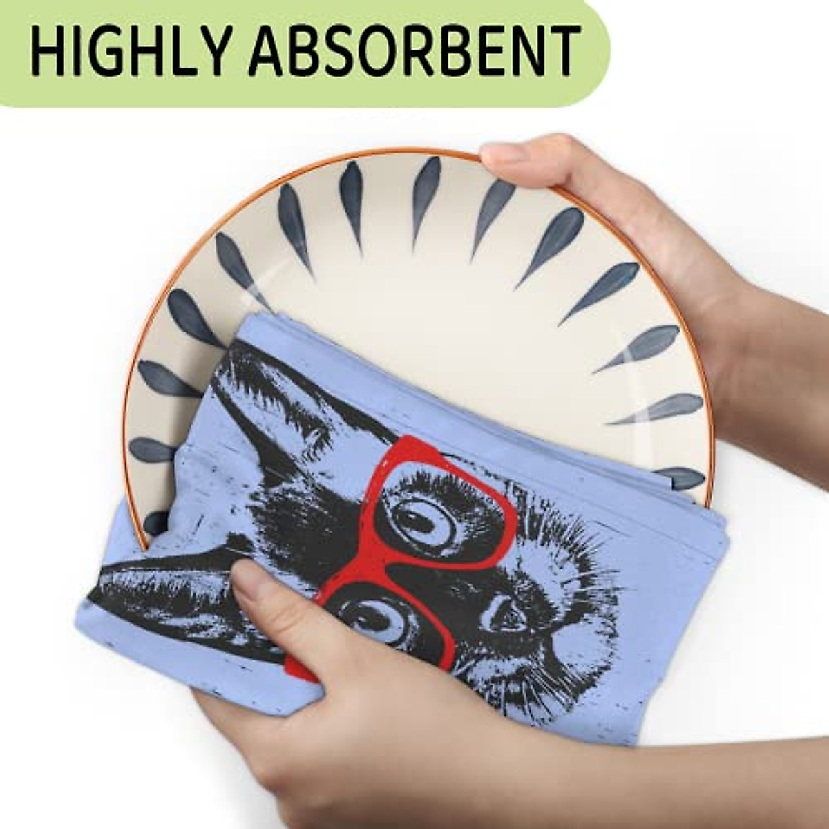 Cat Face Glasses Kitchen Towels and Dishcloths Set of 4-17.7" x 28.3" Absorbent Dish Towels with Hanging Loop Hand Towel for Farmhouse Bar Towels & Tea Towels