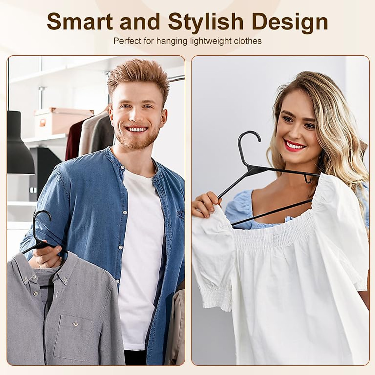 HOUSE DAY Black Plastic Hangers 60 Pack, Durable Clothes Hanger with Hooks, Space Saving Hangers are Perfect for Use in Any Closet, Light-Weight Clothes Hangers Plastic for Everyday Use