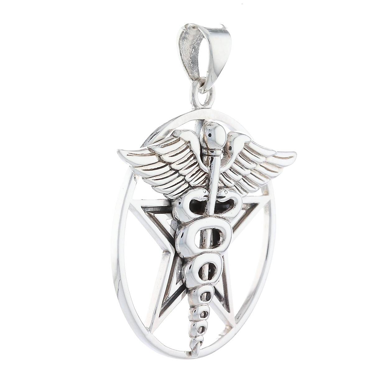 Jewelry Trends Caduceus Star Pentagram Pentacle Sterling Silver Pendant