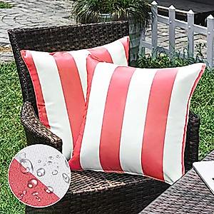 Western Home Pack of 2 Decorative Outdoor Solid Waterproof Striped Throw Pillow Covers Polyester Linen Garden Farmhouse Cushion Cases for Patio Tent Balcony Couch Sofa 18x18 inch Pink