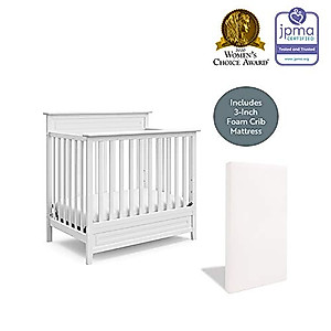 Storkcraft Petal 4-in-1 Convertible Mini Crib (White) – GREENGUARD Gold Certified, Converts to Daybed and Twin-Size Bed, Includes Bonus 2.75-inch Mini Crib Mattress, Mini Crib with Mattress Included
