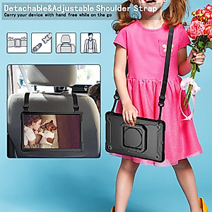 DETUOSI Hybrid Rotating Case for Lenovo Tab M10 Plus 10.6" 3rd Generation 2022 (TB-125FU/ TB-128F) with Shoulder Strap, 360 Degree Swivel Kickstand Heavy Duty Bumper Protective Shockproof Kids Cover