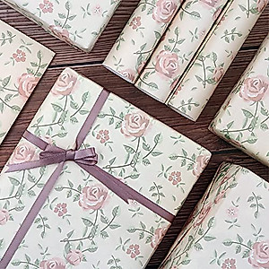 Rose Design Wrapping Paper,White Kraft Gift Wrapping Paper,4 Folded Sheets Bridal Shower Wedding Wrapping Paper with String for Women Mother's Day Birthday Anniversary Girl Gifts Wrap Paper,28*20 Inch