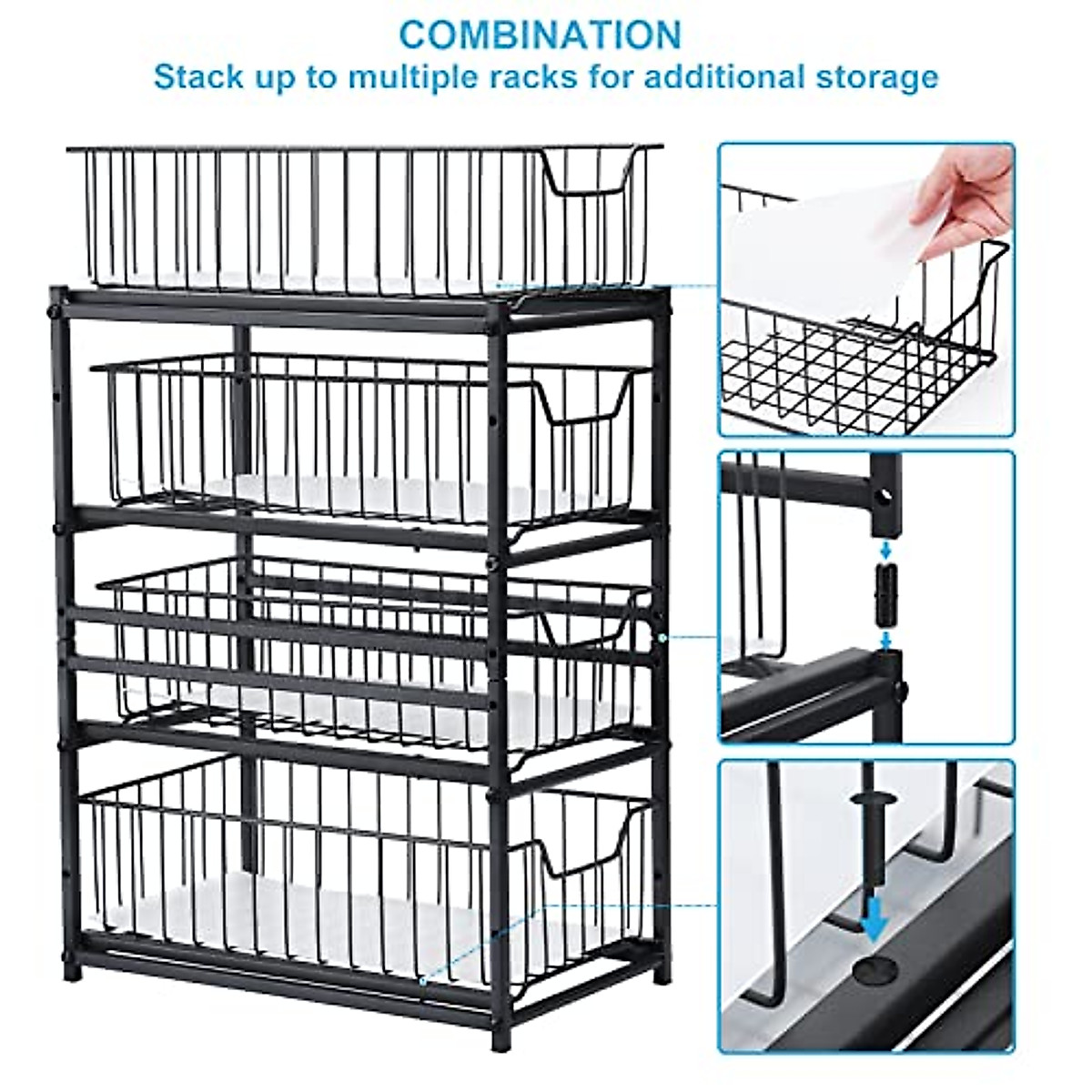 MAX Houser Stackable 2-Tier Under Sliding Cabinet Basket Organizer,Storage Under Cabinet Bathroom Under Sink Organizers and Storage Drawers Organizer for Bathroom Kitchen (Charcoal Grey)
