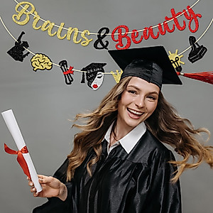 Brains And Beauty Banner, Pre-strung Graduation Banner, Graduation Party Decorations for Graduation Girls, Graduation Woman