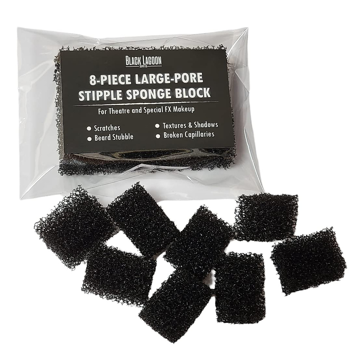 Stipple Sponge LARGE PORE 8 Piece Die Cut Block - Special Effects Makeup Theater Halloween MUST HAVE - Texture, Road Rash, Blending, Beards, Freckles
