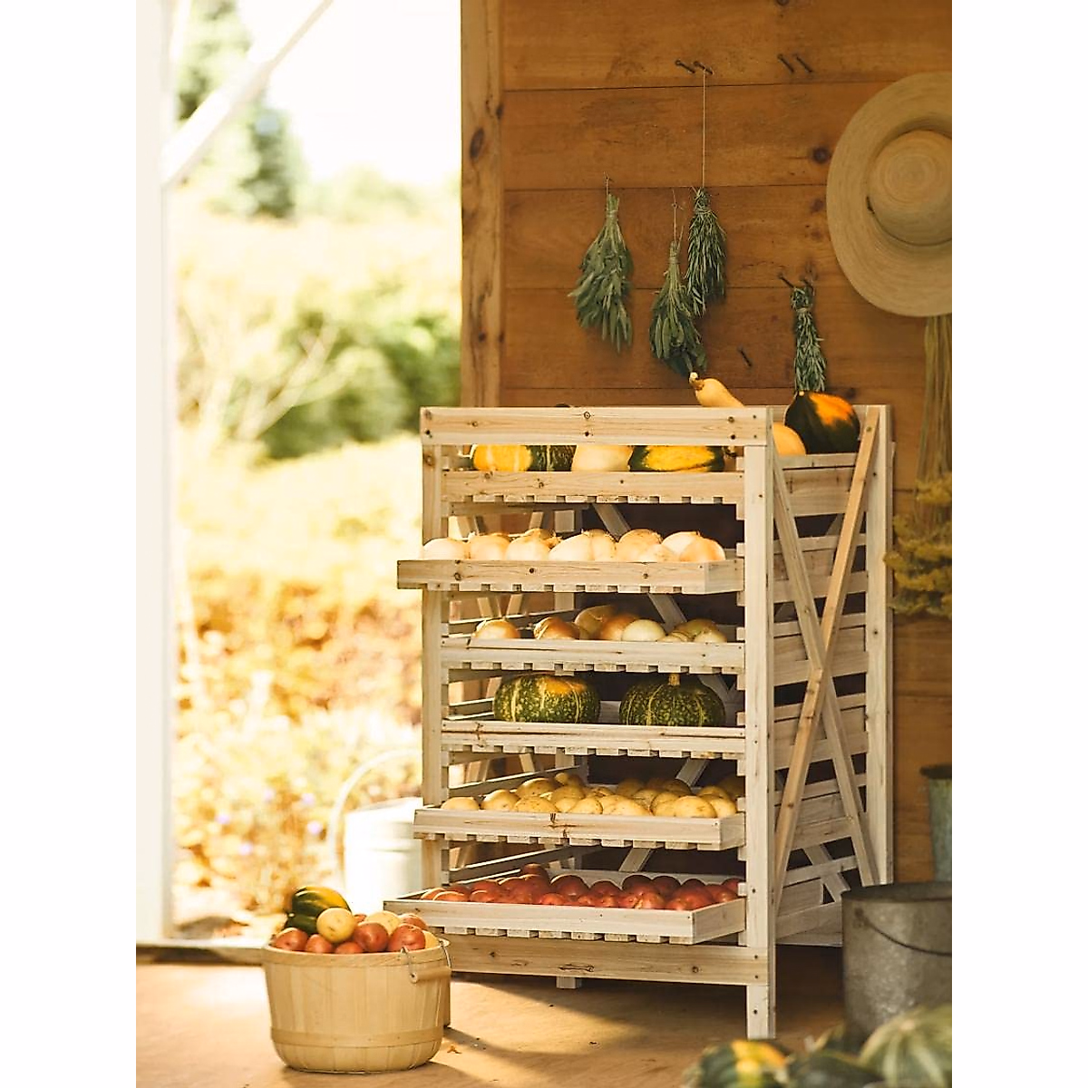 Gardener's Supply Company Orchard Garden Harvest Rack, Sturdy 6 Drawer Wooden Vegetable & Fruit Storage Cabinet Kitchen Organizer | For Vegetables, Fruits & Herb Drying