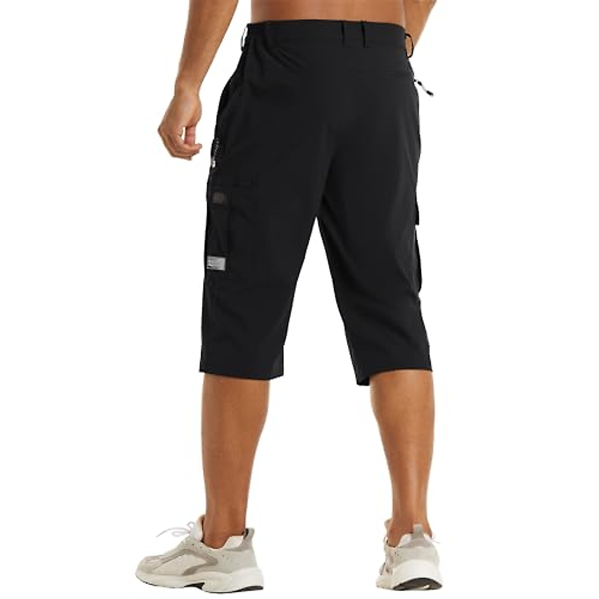 TACVASEN Capri Pants for Men Black Cargo Shorts Men Outdoor Quick Dry Shorts for Men Water-Resistant Workout Shorts with Zipper Pockets