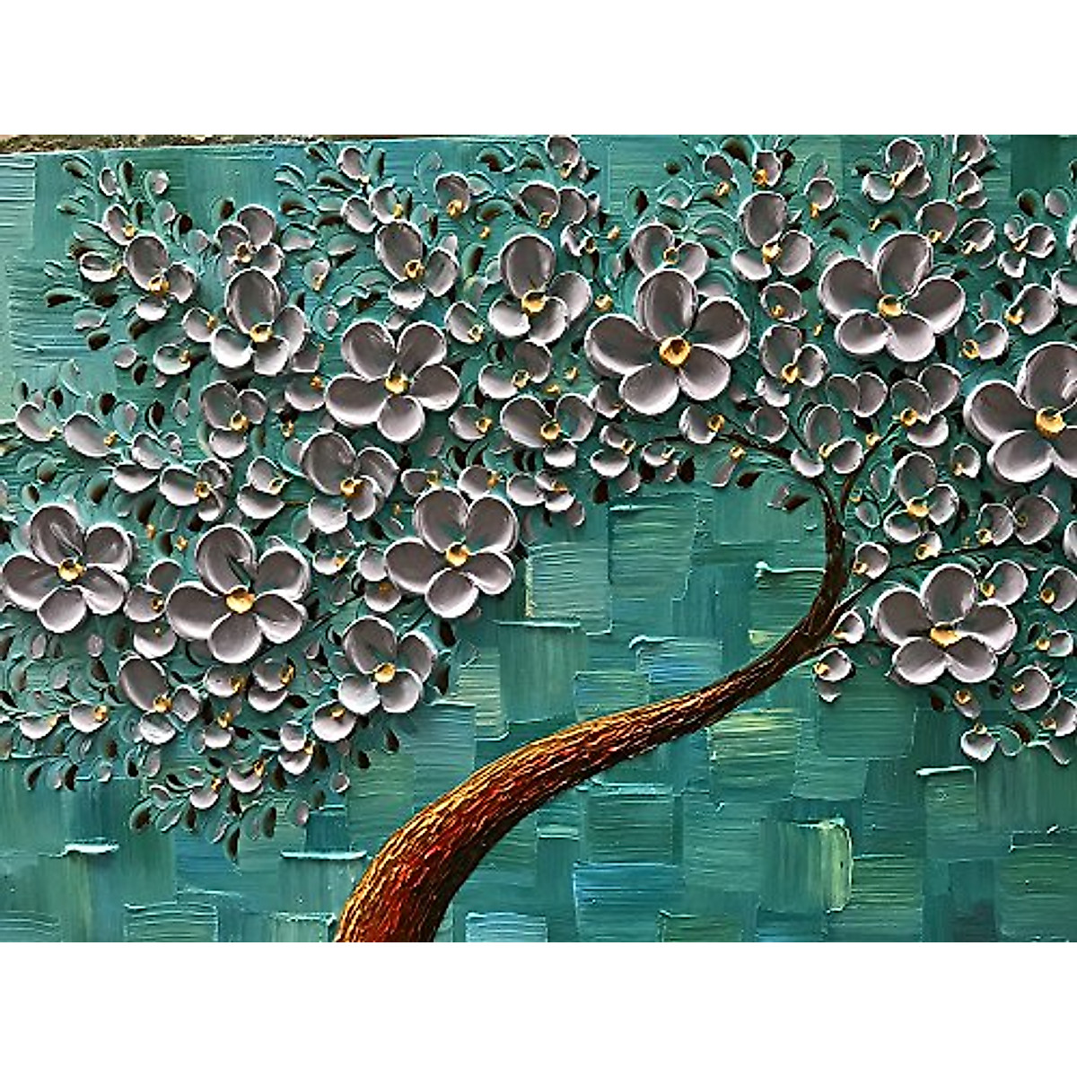 YaSheng Art - 100% hand painted Oil Painting On Canvas Texture Palette Knife silver Flowers Paintings Modern Home Decor Wall Art Painting 3D Abstract Artwork Paintings (20x40inch)