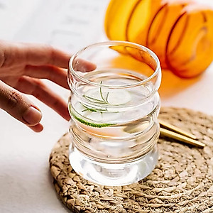 Ework4U 2 Pcs Drinking Glasses with Glass Straw 14oz Glassware Set,Cocktail Glasses,Iced Coffee Glasses,Beer Glasses,Ideal for Water,Soda,Tea,Gift - with Cleaning Brushe