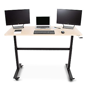 Stand Steady Tranzendesk | 55 Inch Standing Desk with Detachable Wheels | Crank Height Adjustable Sit to Stand Workstation | Modern Ergonomic Desk Supports 3 Monitors  (Maple)