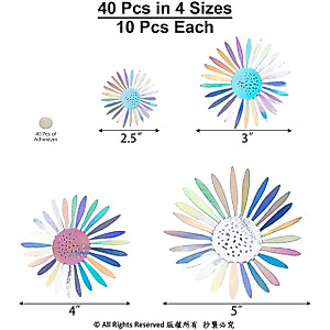 Cheerland 3D Iridescent Flowers Peel and Stick Wall Decals for Party Door Window Decorations, Classroom Decor, and Bedroom Mural - Holographic Paper Flowers - 40pcs