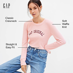 GAP Womens Waffle Knit Long Sleeve T-Shirt T Shirt, Light Heather Grey, X-Large US