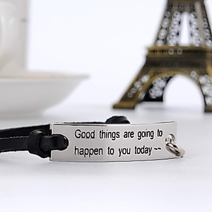 AleapDoll Christmas Stocking Stuffers Gifts 12 Pcs Bulk Inspirational Gifts Leather Bracelets for Women Girls Motivational Quotes Message Encouragement Cuff