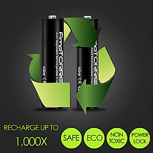 AmpTORRENT AAA Lithium Rechargeable Batteries, 1110mWh Lithium Rechargeable AAA Batteries, Lithium AAA Battery with 4in1 USB Cable, 1.5V Constant Output, High Capacity, 1h Fast Charging, 1200 Cycles