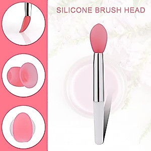 Silicone Lip Brushes with Covers, 10pcs Lip Brushes for Lipsticks and 10pcs Covers, Reusable Lip Applicators Silicone with Cap for Lip Gloss & Balm Eyeshadow Makeup (2 Colors)