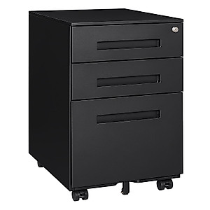 Gustonhon 3-Drawer Mobile File Cabinets Rolling Metal Filing Cabinet for Legal & Letter File Anti-tilt Design with Lock Under Desk Office Drawers Fully Assembled Except Casters (Matt Black)