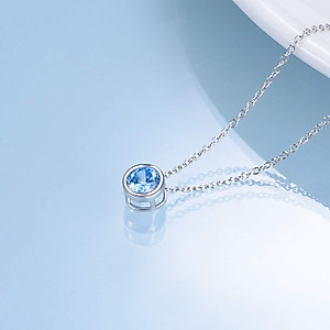 AXELUNA 925 Sterling Silver Created Aquamarine Necklace Jewelry Gifts for Women (March Birthstones)