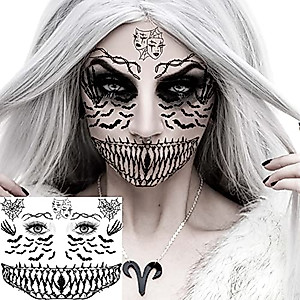 COKTAK 4 Sheet Scary Halloween Face Tattoos For Women Men Adults, Fake Wound Scars Witch Makeup For Halloween Chucky Zombie Makeup Kit, 3D Spider Web Face Tattoo Sticker Halloween Face Decals Paint